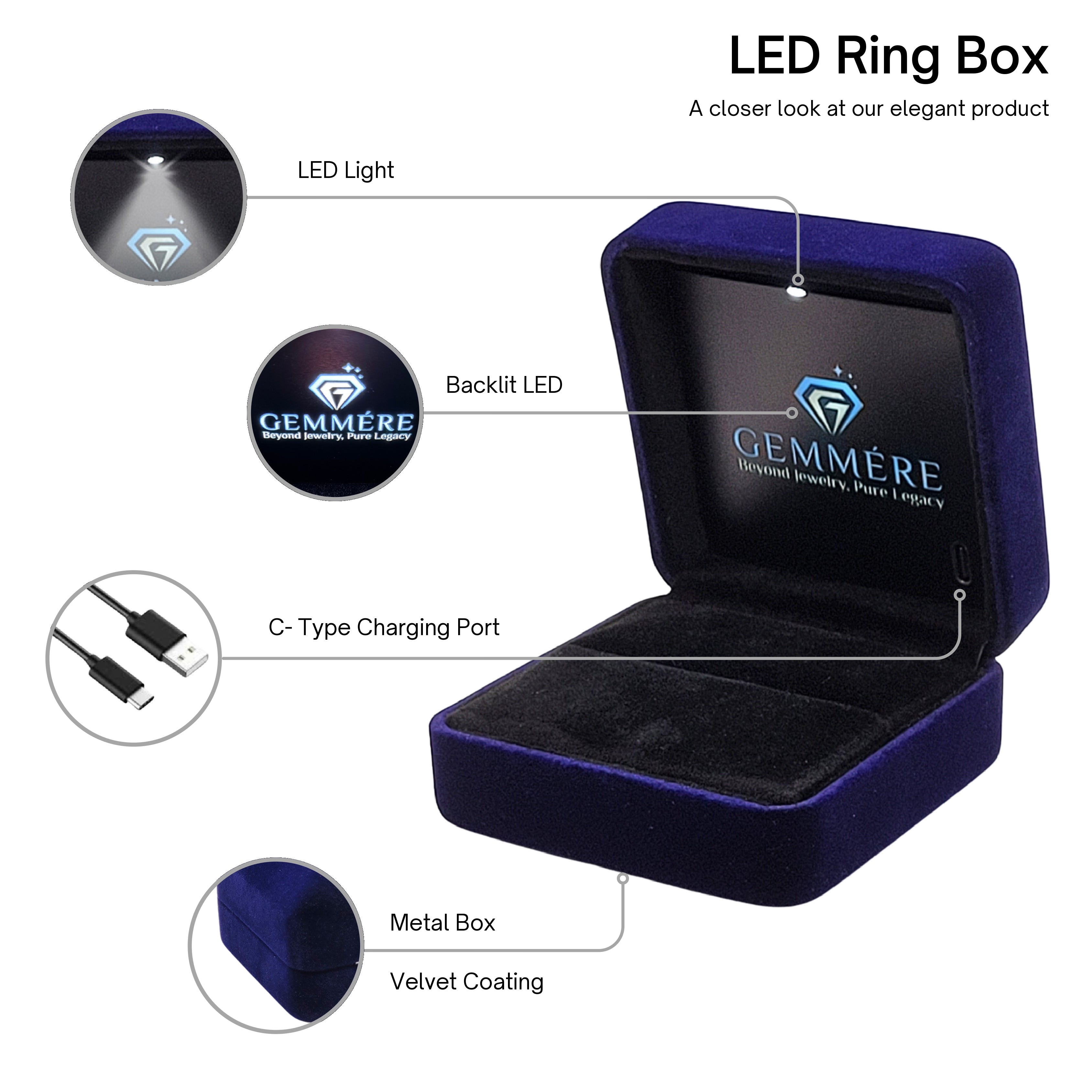 LED Light Velvet Ring Box – Gemmére
